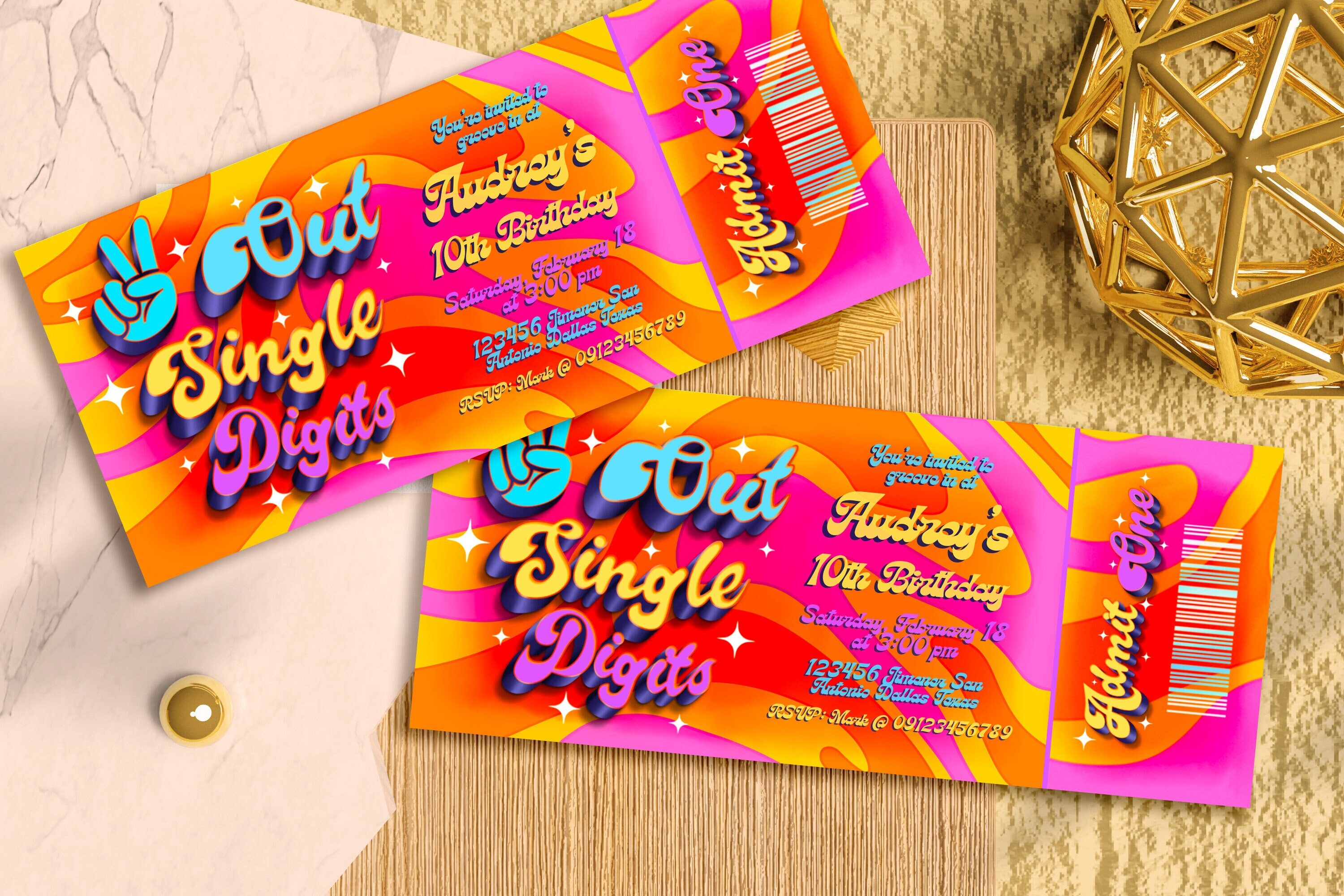 Peace Out Single Digits I'm 10 Digital Editable Ticket Invitation Canva ...