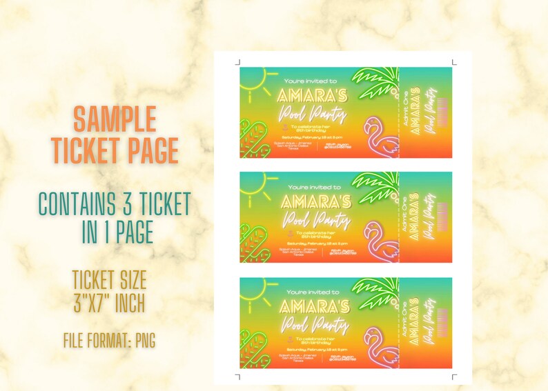 Pool Party Neon Digital Ticket Birthday Invitation Template - Summer ...