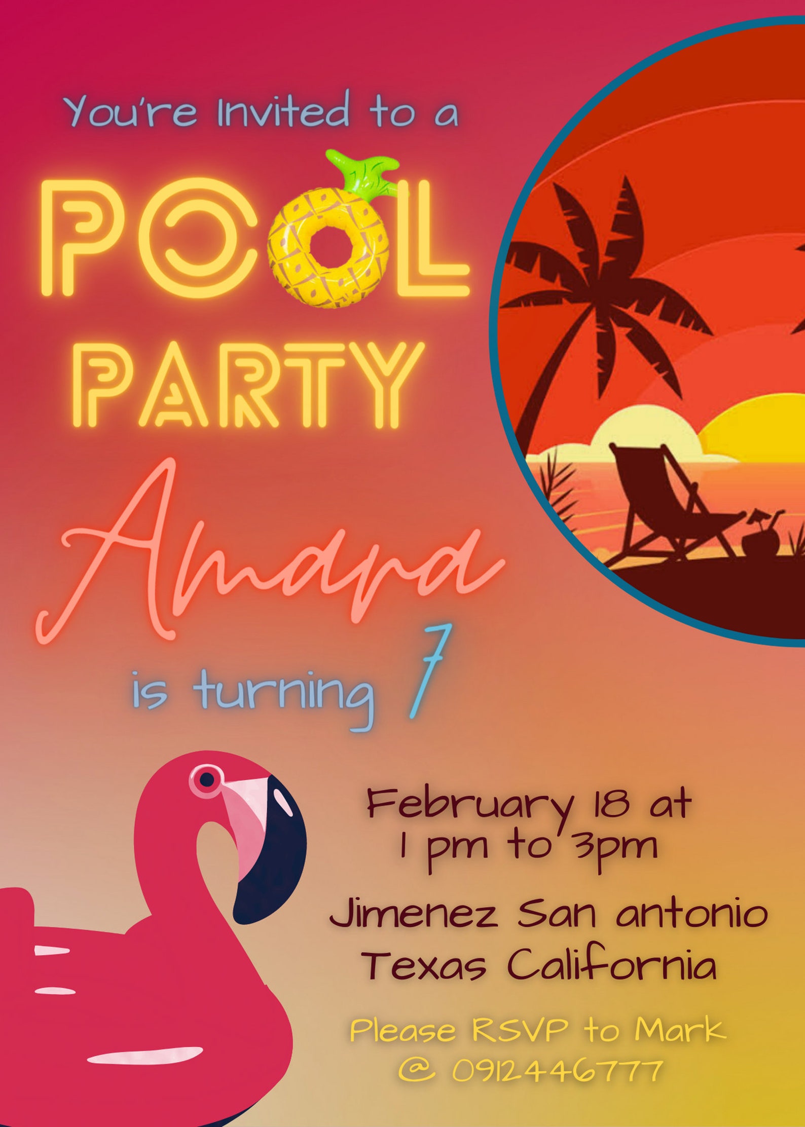 Pool Party Neon Pink Invitation Canva Template - Etsy