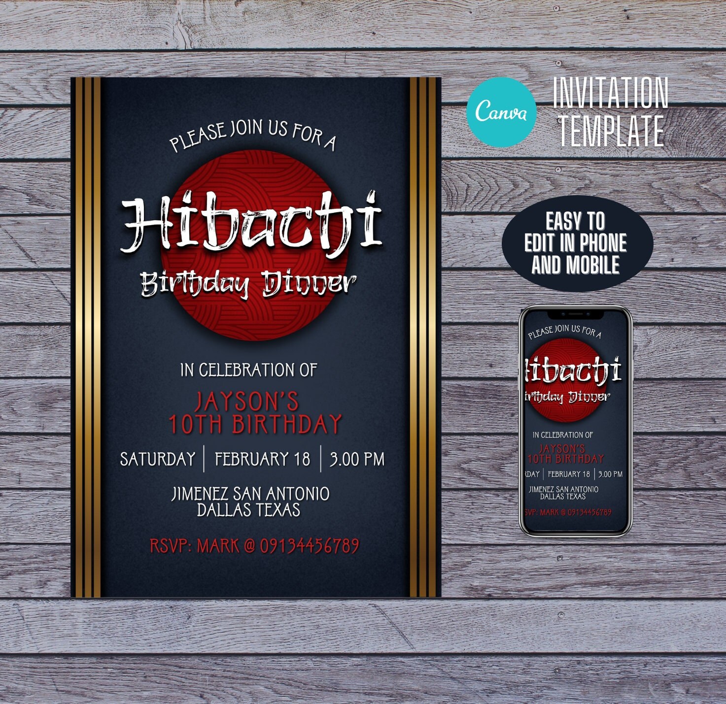 Hibachi Birthday Dinner Invitation Canva Template - Etsy