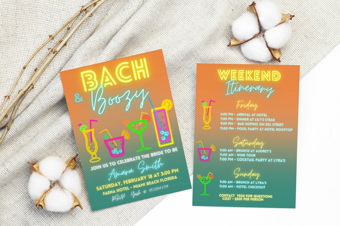 Bach and Boozy Bachelorette Digital Editable Summer Party Invitation ...