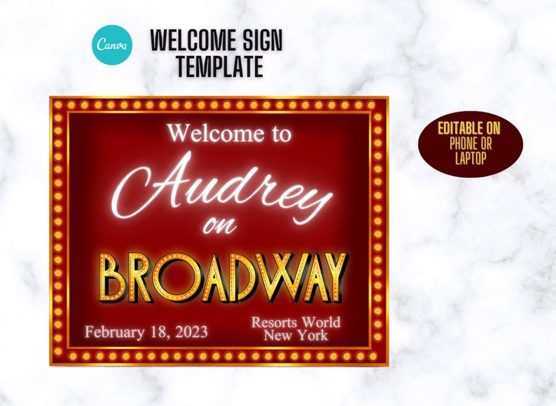 Broadway - Theater - Digital Welcome Sign Canva Template - Etsy