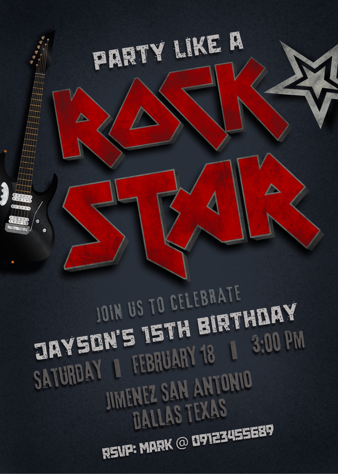 Rockstar Birthday Rockstar Themed Rocker Digital Editable Invitation ...