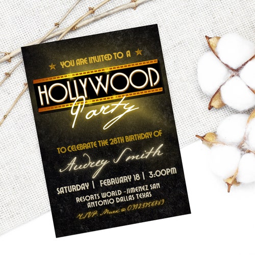 Hollywood Party Invitation Canva Template - Etsy