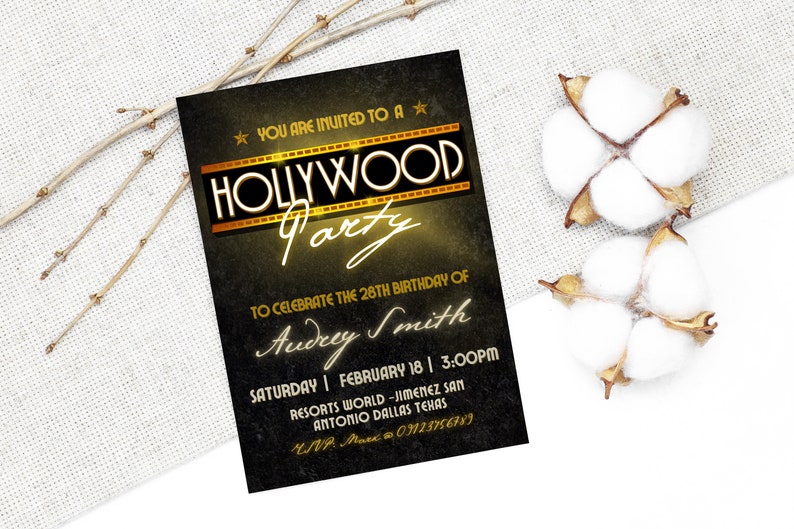 Hollywood Party Invitation Canva Template - Etsy