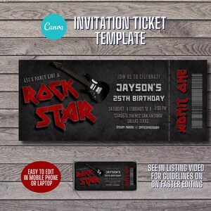 Rockstar Birthday Theme Rocker Digital Editable Invitation Canva ...