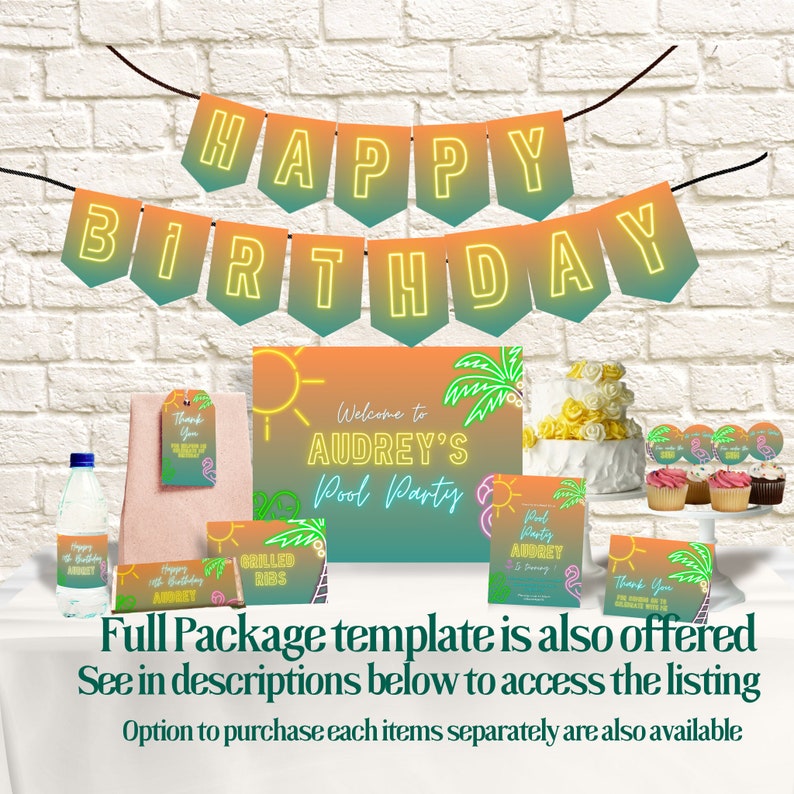 Pool Party Neon Banner Editable Digital Canva Template Smart - Etsy