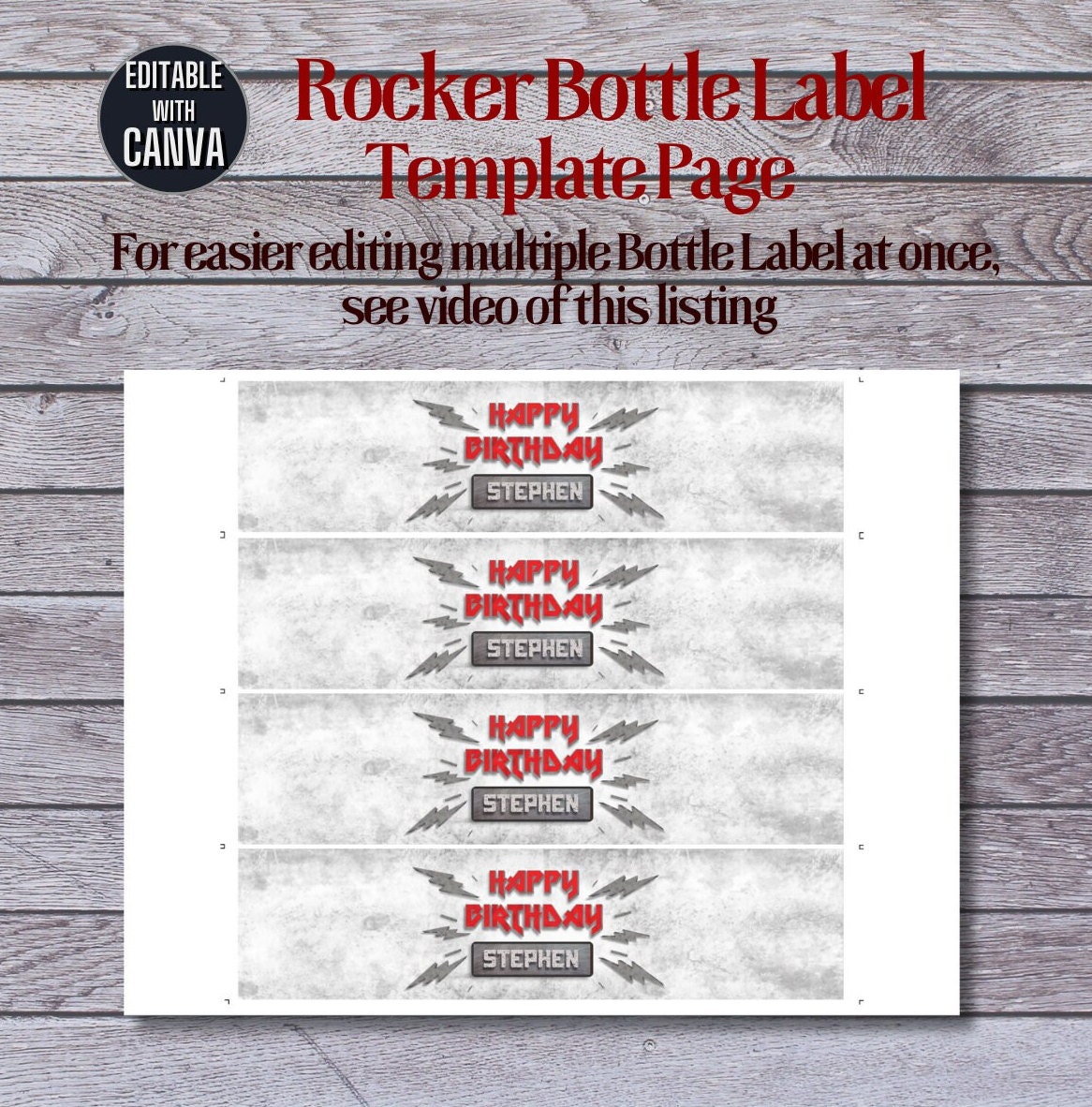 Rocker Rock and Roll Rockstar Bottle Label Editable Digital Canva ...