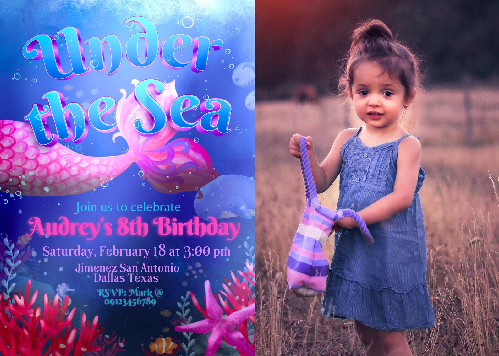 Under the Sea Mermaid Birthday Underwater Invite With Photo Any Age ...