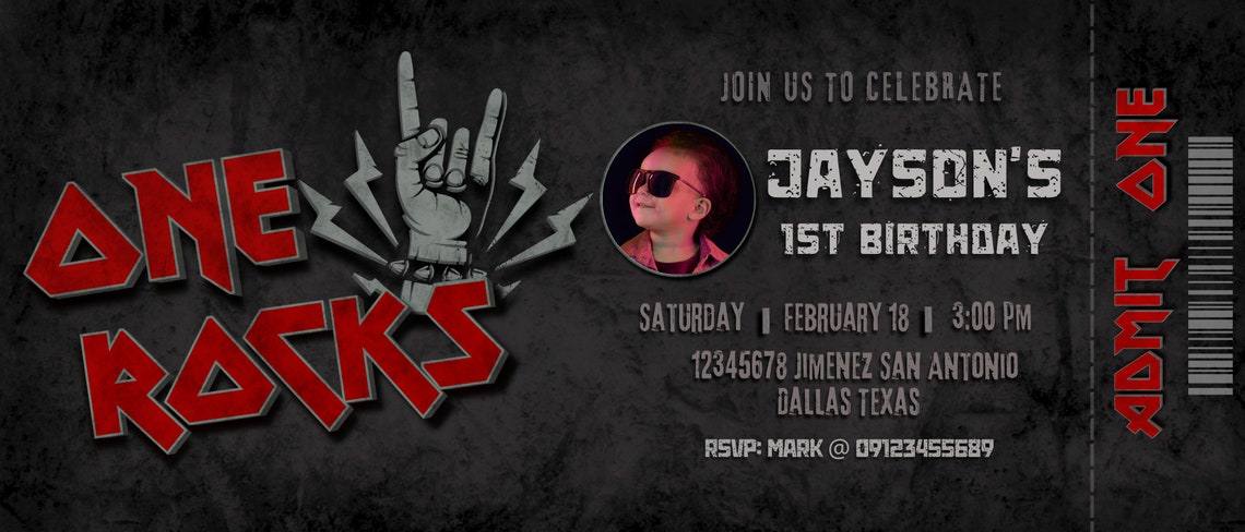 One Rocks - Rocked One Year - Rock and Roll - Boy 1st Birthday Digital ...