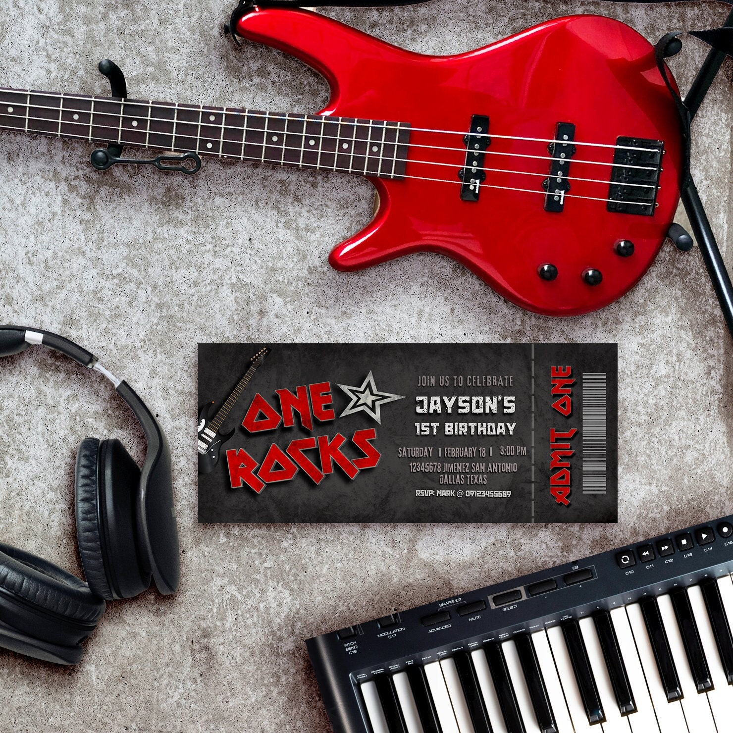 One Rocks Rocked One Year Rock and Roll Boy 1st Birthday Digital ...