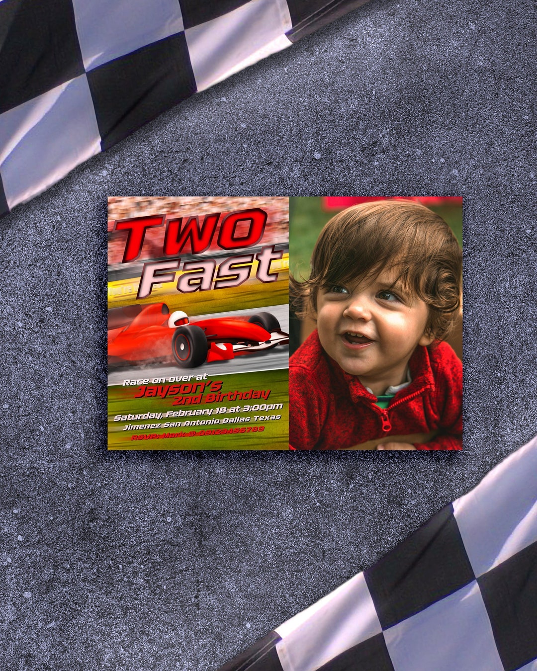 Two Fast - Racing - Car - Digital Editable Boy 2nd Birthday Invitation ...