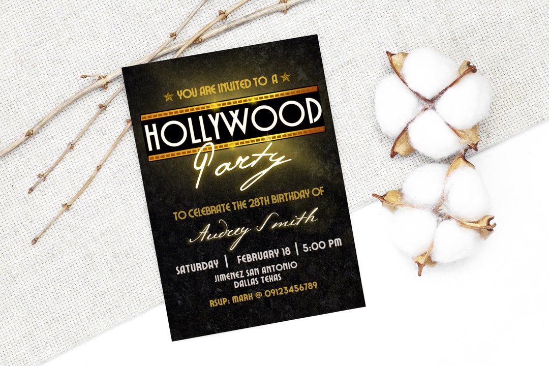 Hollywood Party Invitation Canva Template - Etsy