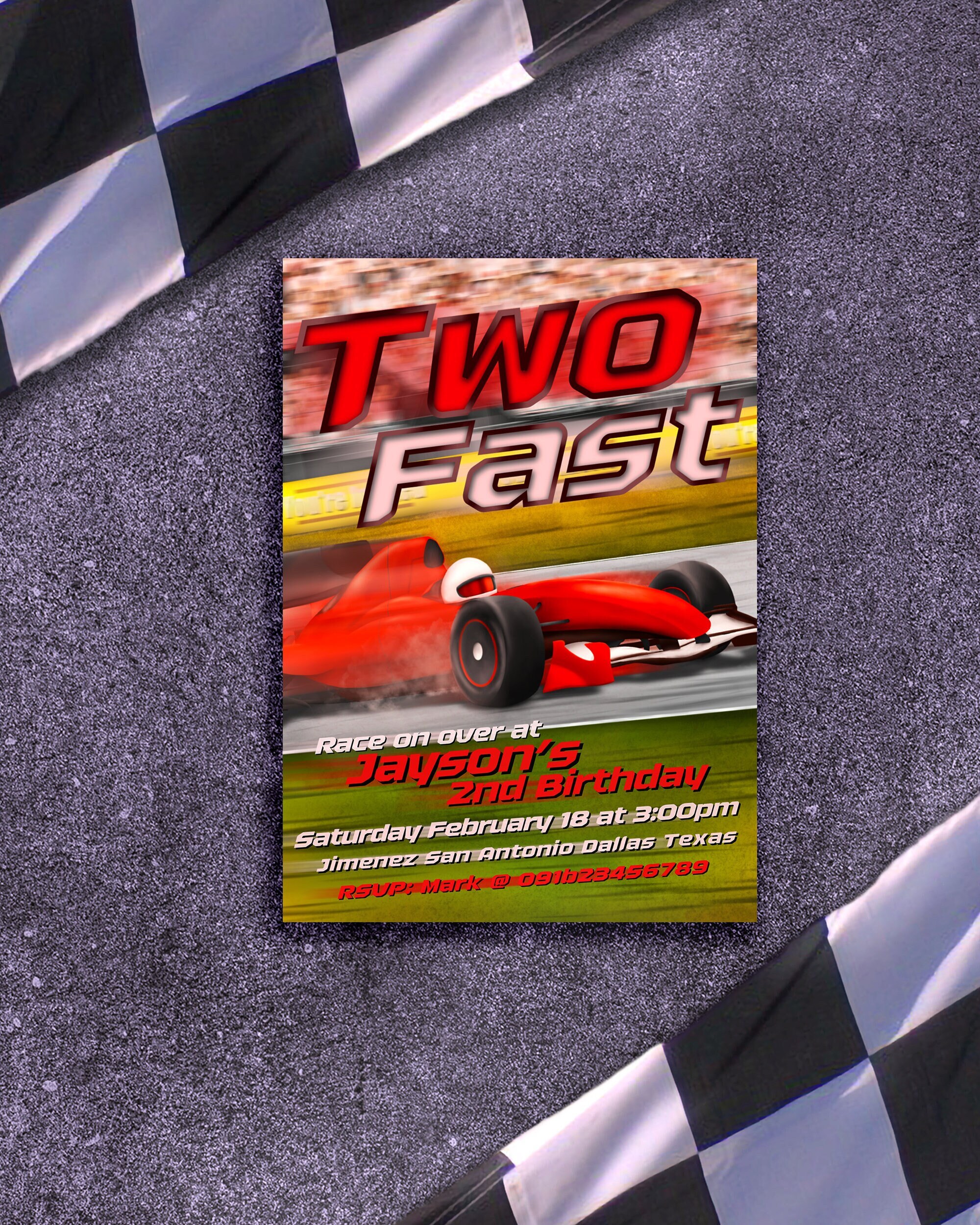 Two Fast - Racing - Car - Digital Editable Boy 2nd Birthday Invitation ...