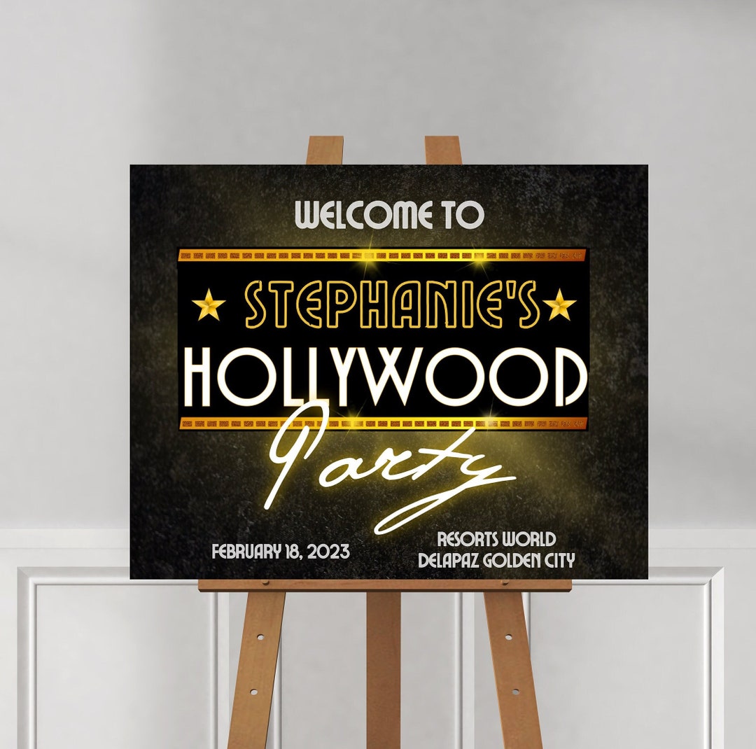 Hollywood Party Welcome Sign Editable Digital Canva Template - Etsy