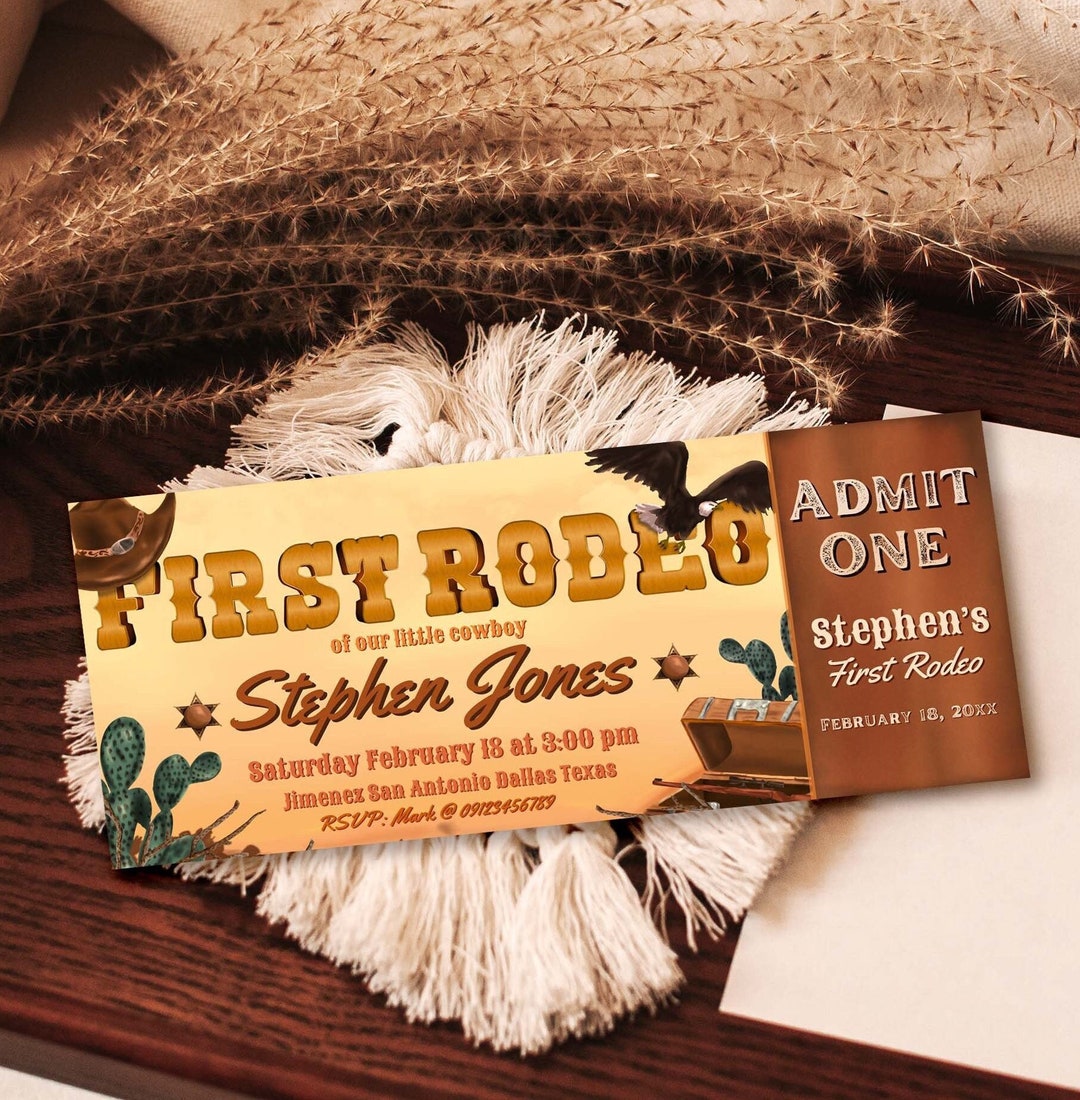 First Rodeo Cowboy Boy 1st Birthday Digital Editable Ticket Invitation ...
