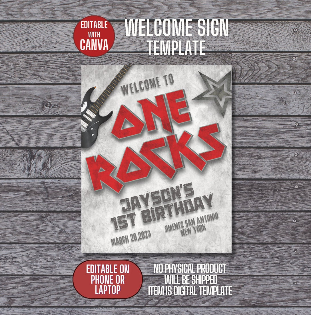 One Rocks - Rock and Roll - Rocked One Year 1st Birthday Welcome Sign ...