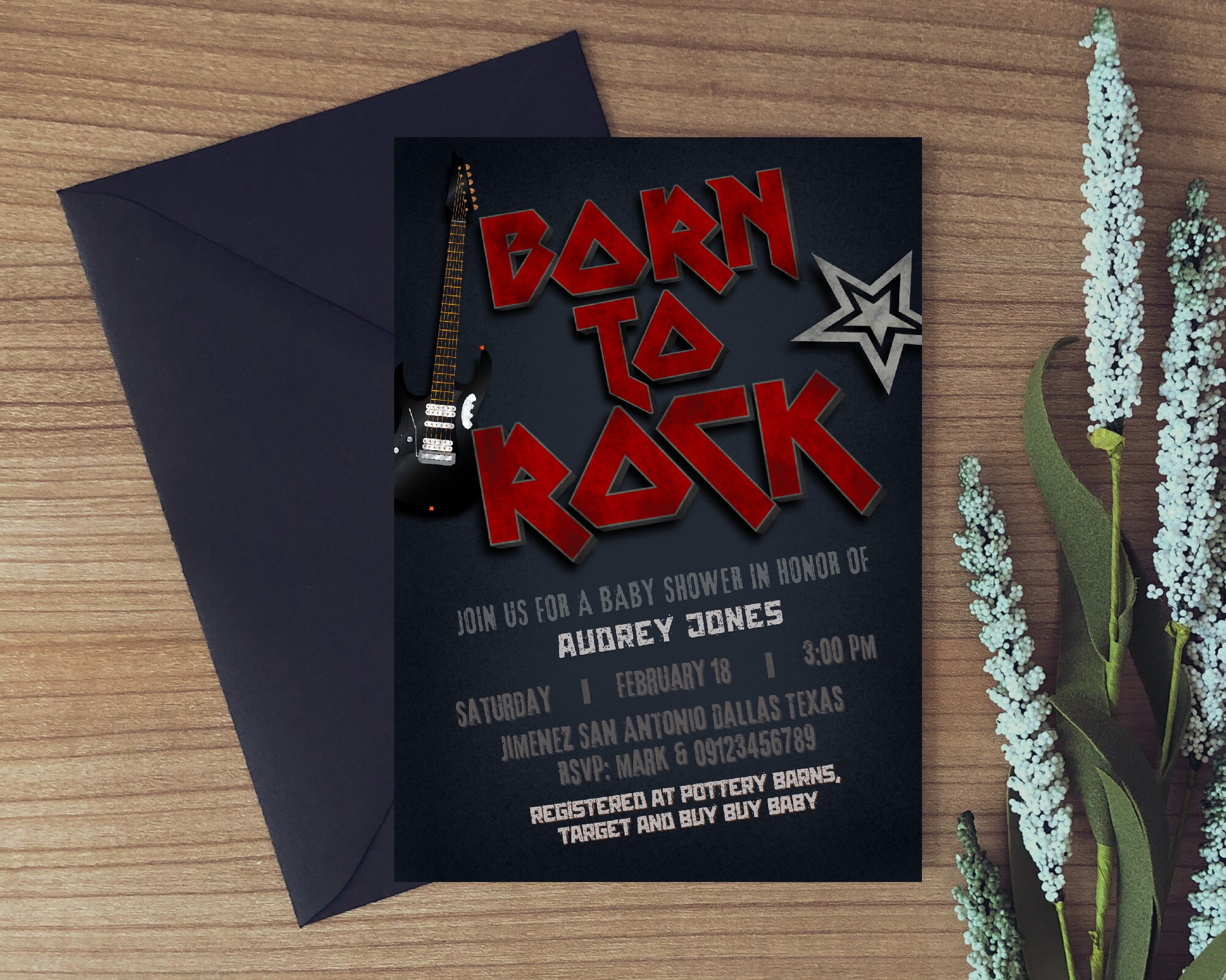 Born to Rock Baby Shower Rockstar Theme Rocker Theme Invitation Canva ...