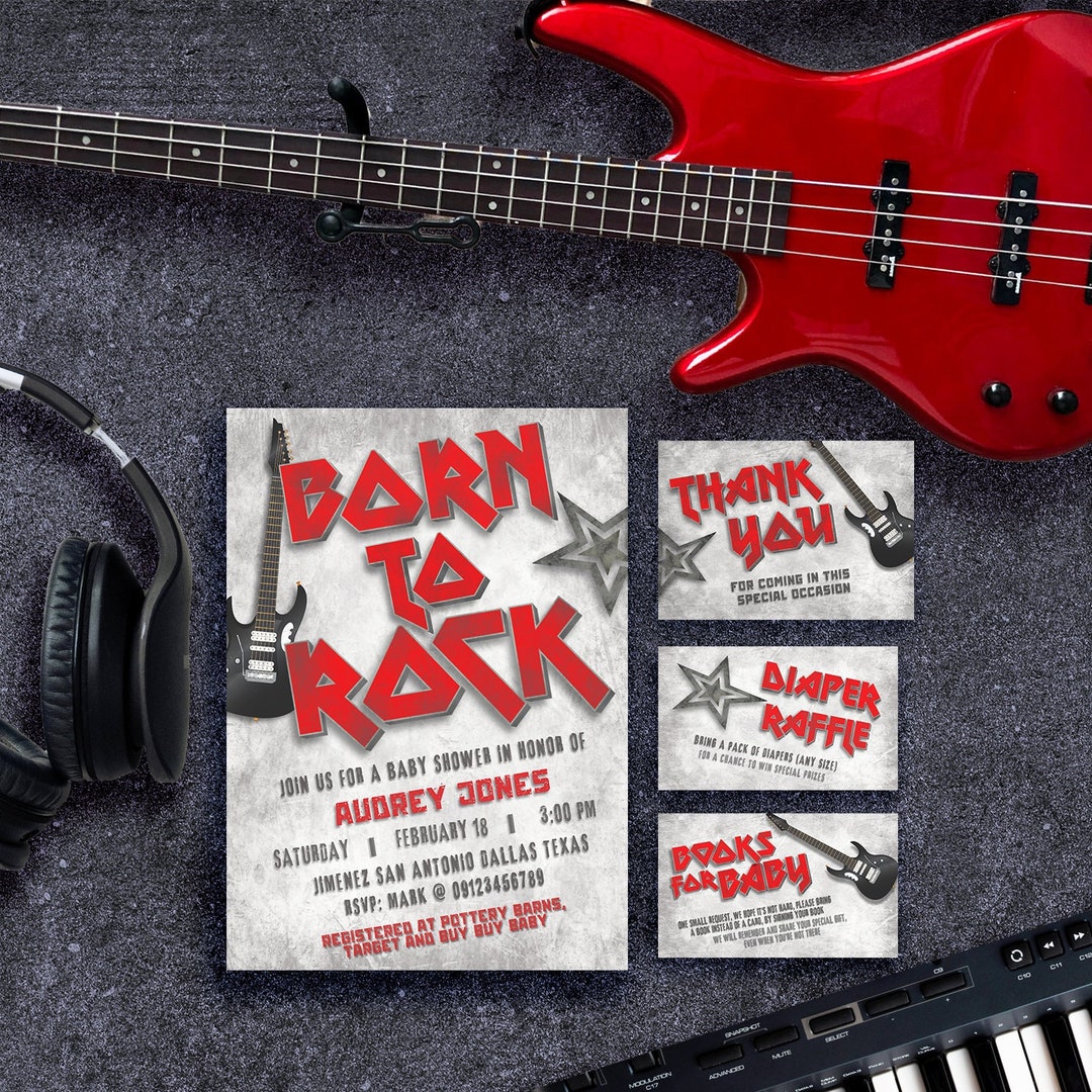 Born to Rock Baby Shower - Rockstar Theme - Digital Editable Invitation ...