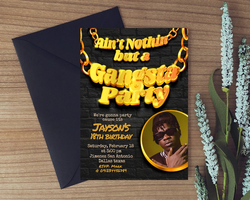Gangsta Party - Hiphop Theme With Picture Invitation Portrait Canva ...