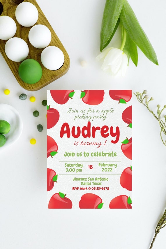 Apple Orchard Party Invitation Canva Template - Etsy