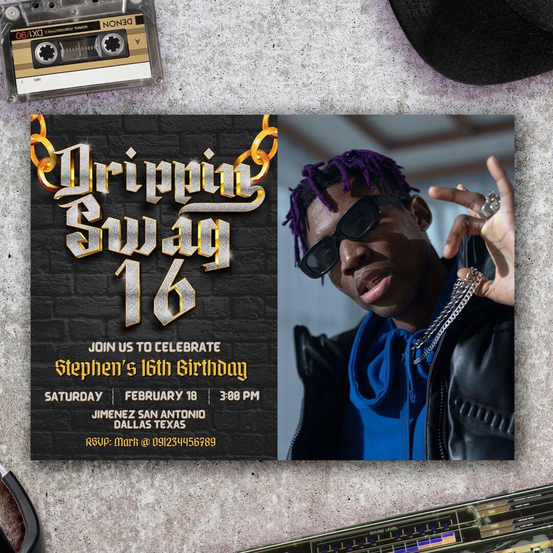 Drippin Swag 16 - Hiphop Theme Digital Editable Landscape Invite With ...