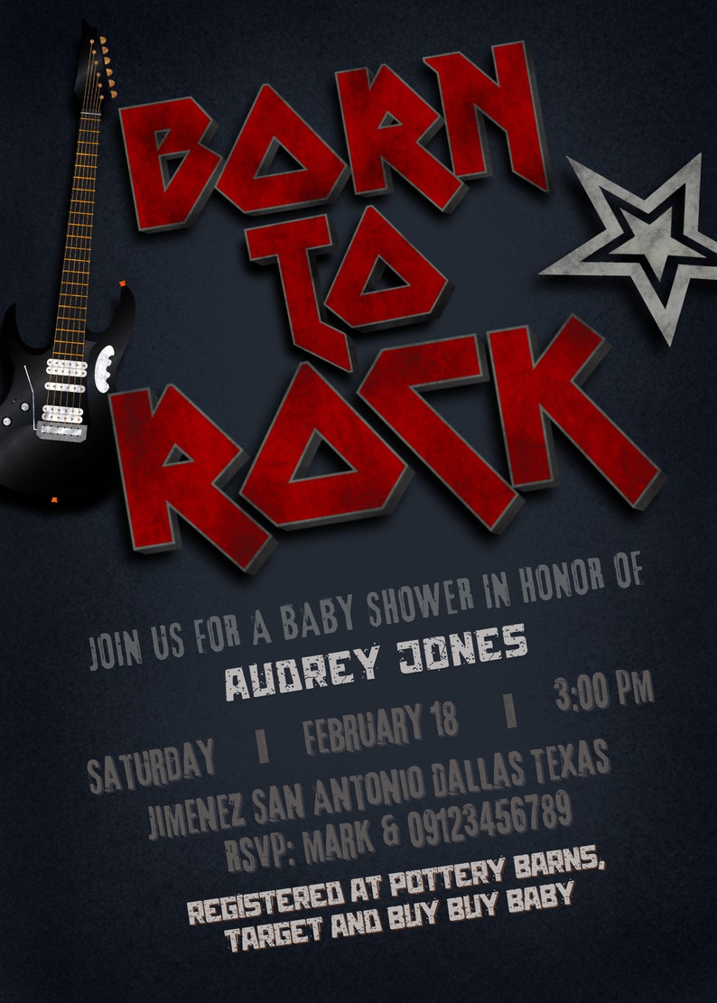 Born to Rock Baby Shower - Rockstar Theme - Rocker Theme Invitation ...