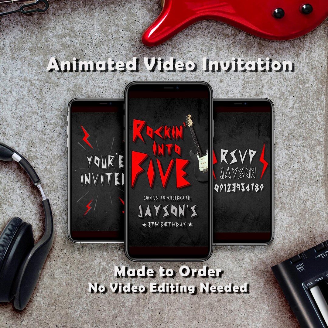 Rockin' Into Five - Rock and Roll Boy 5th Birthday Animated Digital ...