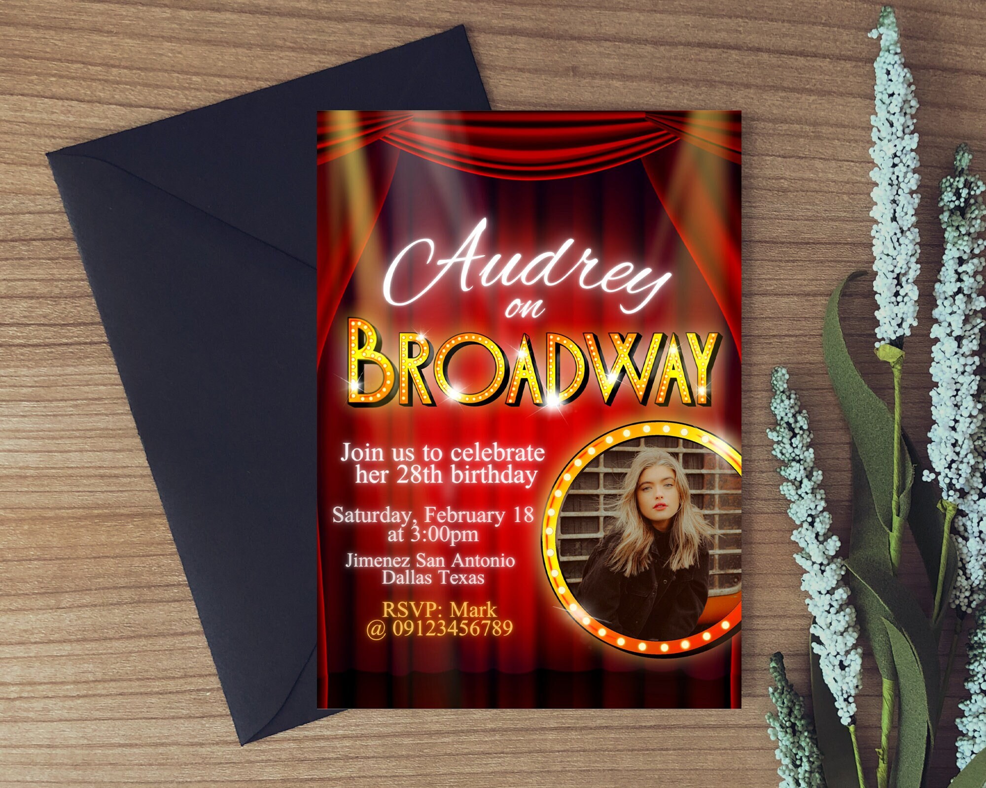 Broadway - Theater - Digital Editable Invitation With Photo Canva ...