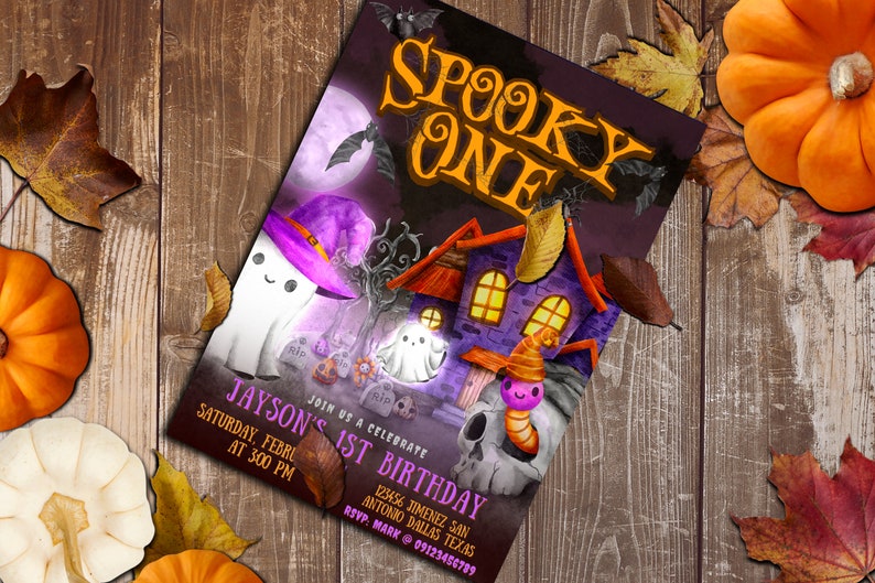 Spooky One Digital Editable Invitation Canva Template - Halloween First ...