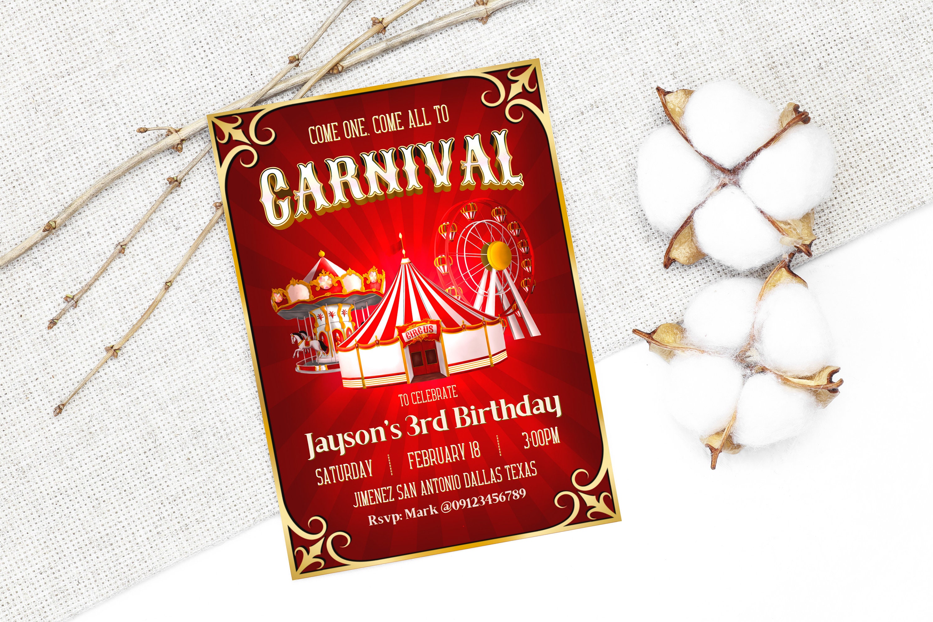 Carnival Invitation Canva Template - Etsy