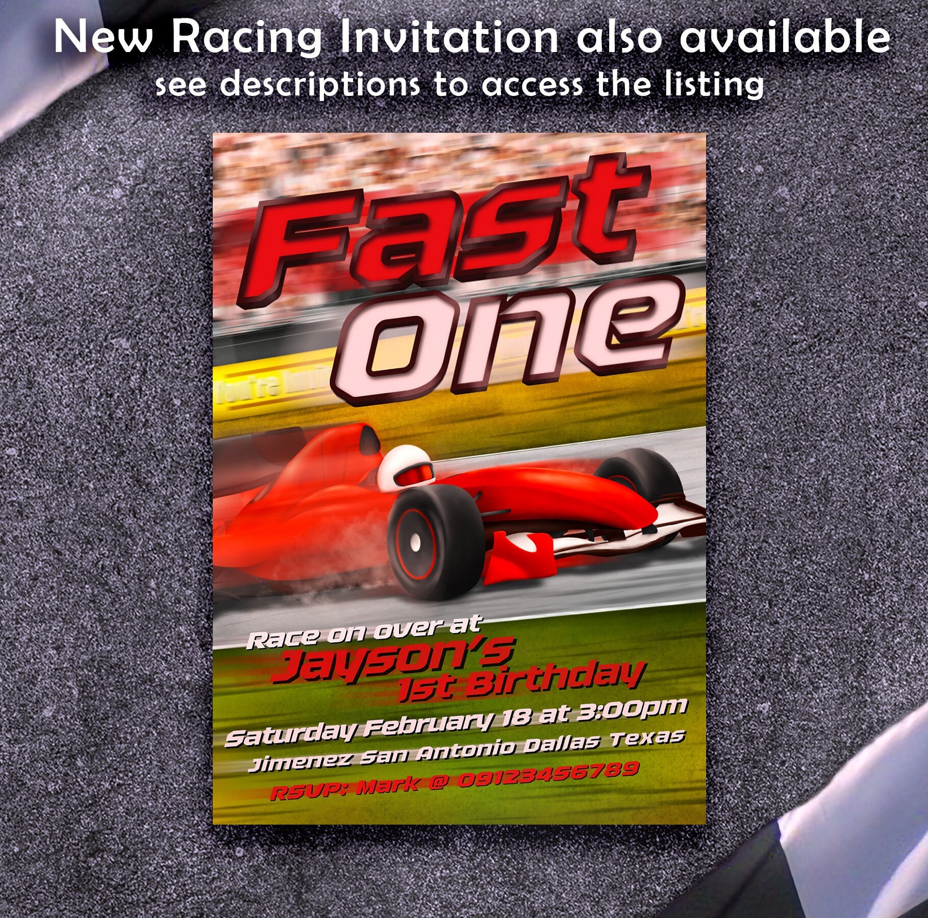 Fast One Racing Car Digital Invitation Canva Template - Etsy