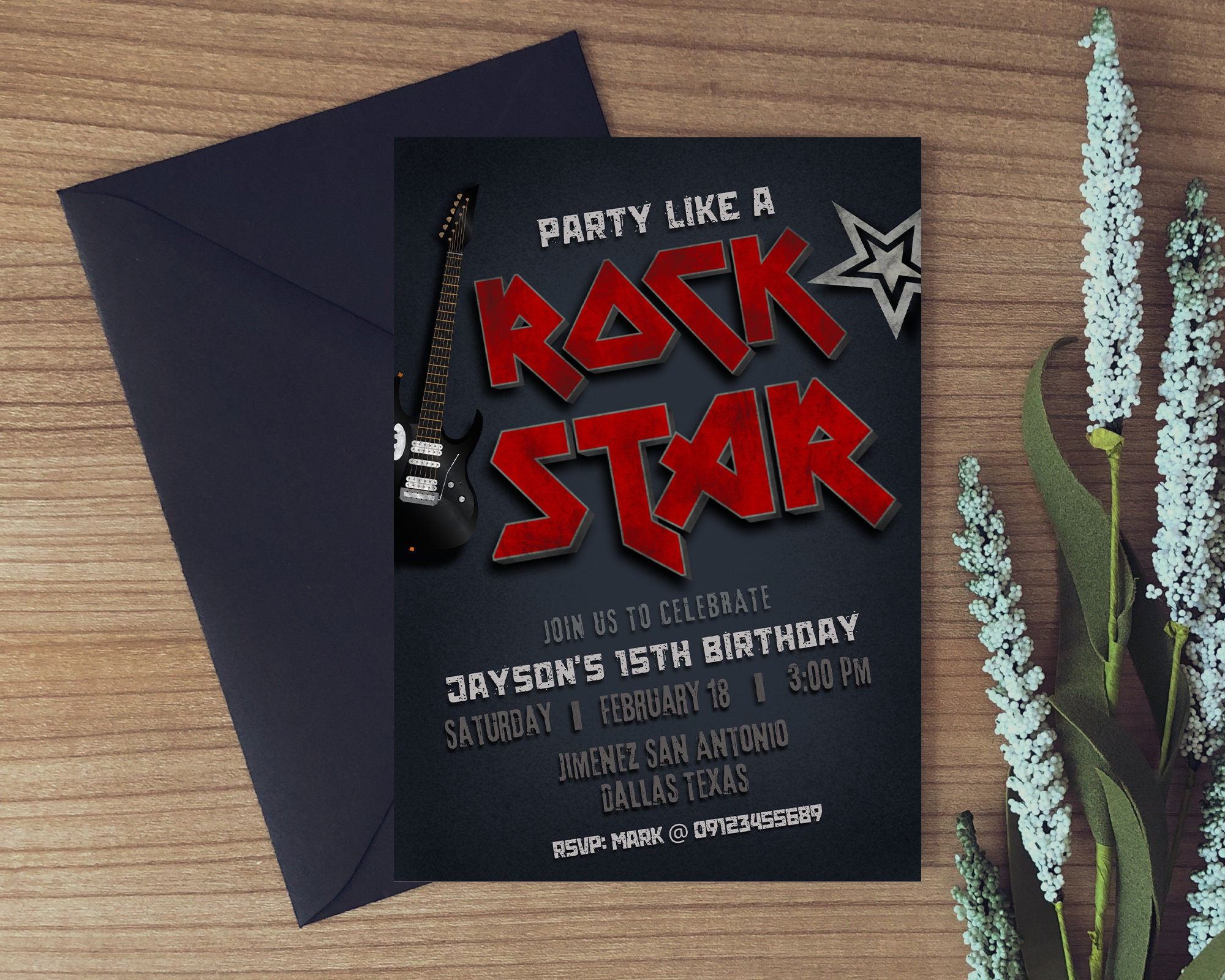 Rockstar Birthday Rockstar Themed Rocker Digital Editable Invitation ...