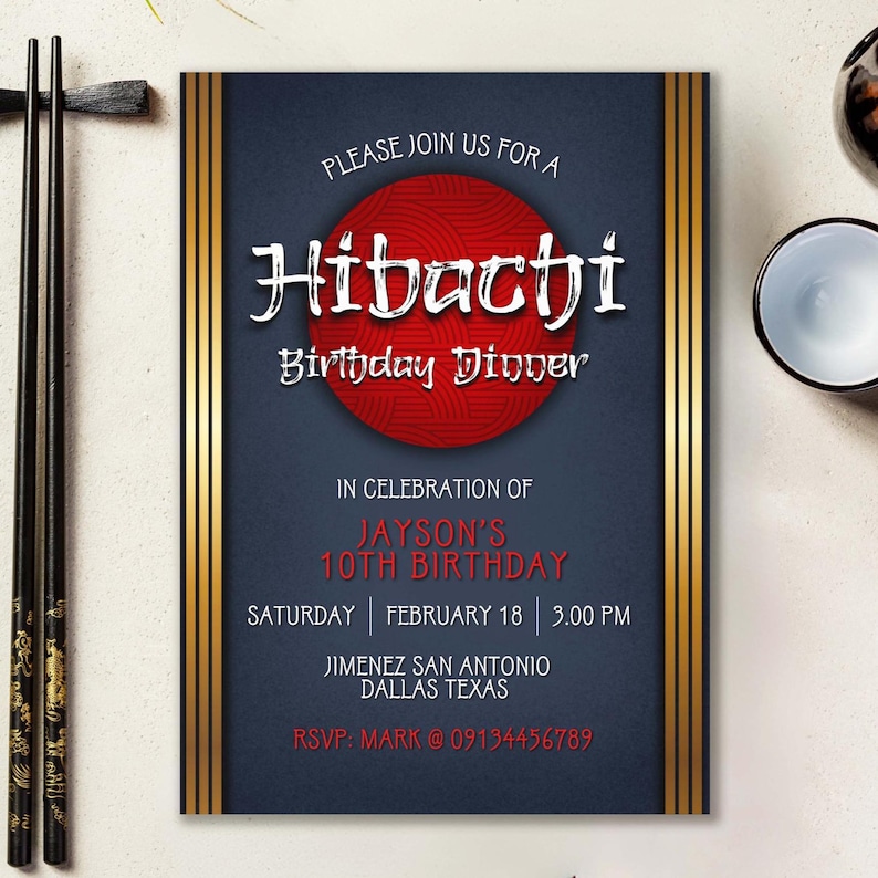 Hibachi Birthday Dinner Invitation Canva Template - Etsy