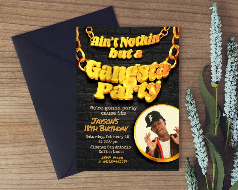 Gangsta Party Hiphop Theme With Picture Invitation Portrait - Etsy