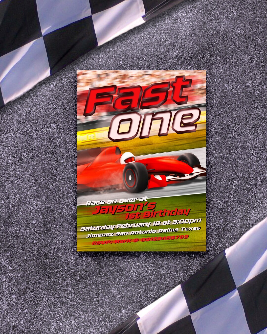 Fast One - Racing - Car - Digital Editable Boy 1st Birthday Invitation ...