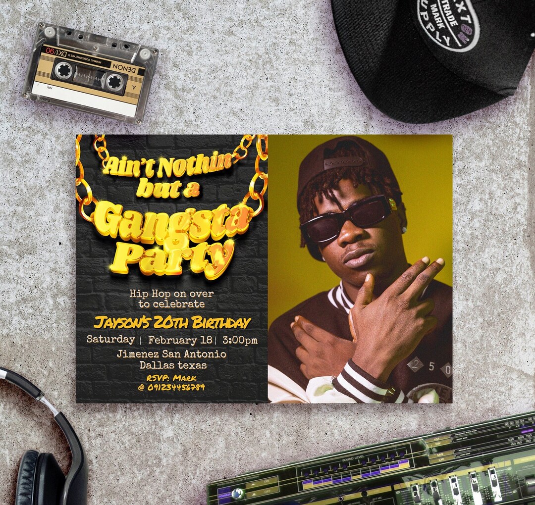 Gangsta Party - Hiphop Theme With Picture Invitation Landscape Canva ...