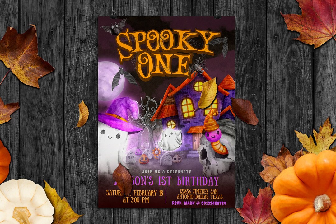 Spooky One Digital Editable Invitation Canva Template - Halloween First ...