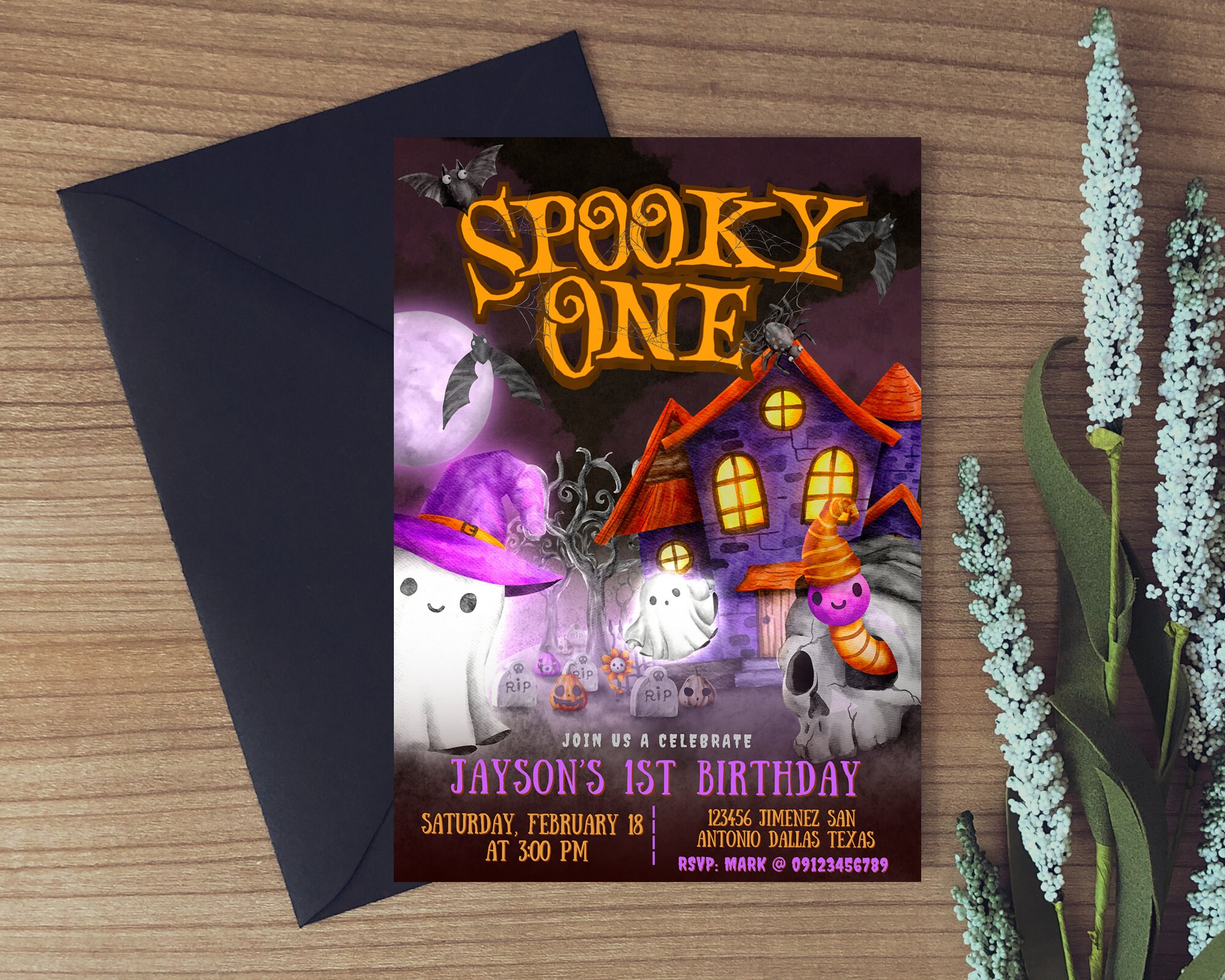 Spooky One Digital Editable Invitation Canva Template Halloween First ...