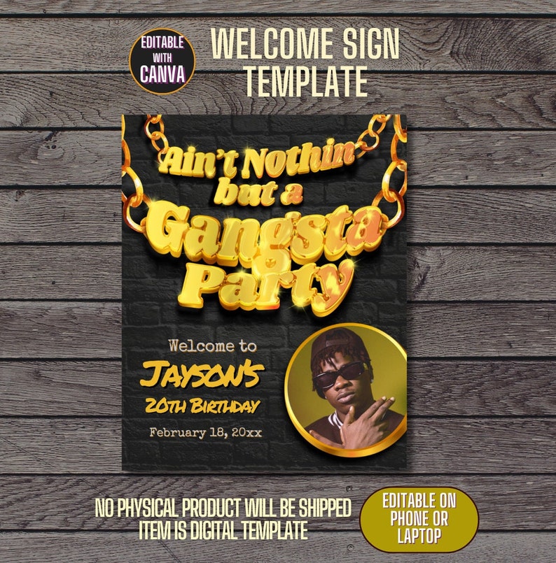 Gangsta Party - Boy Birthday Hiphop Theme Digital Editable Welcome Sign ...