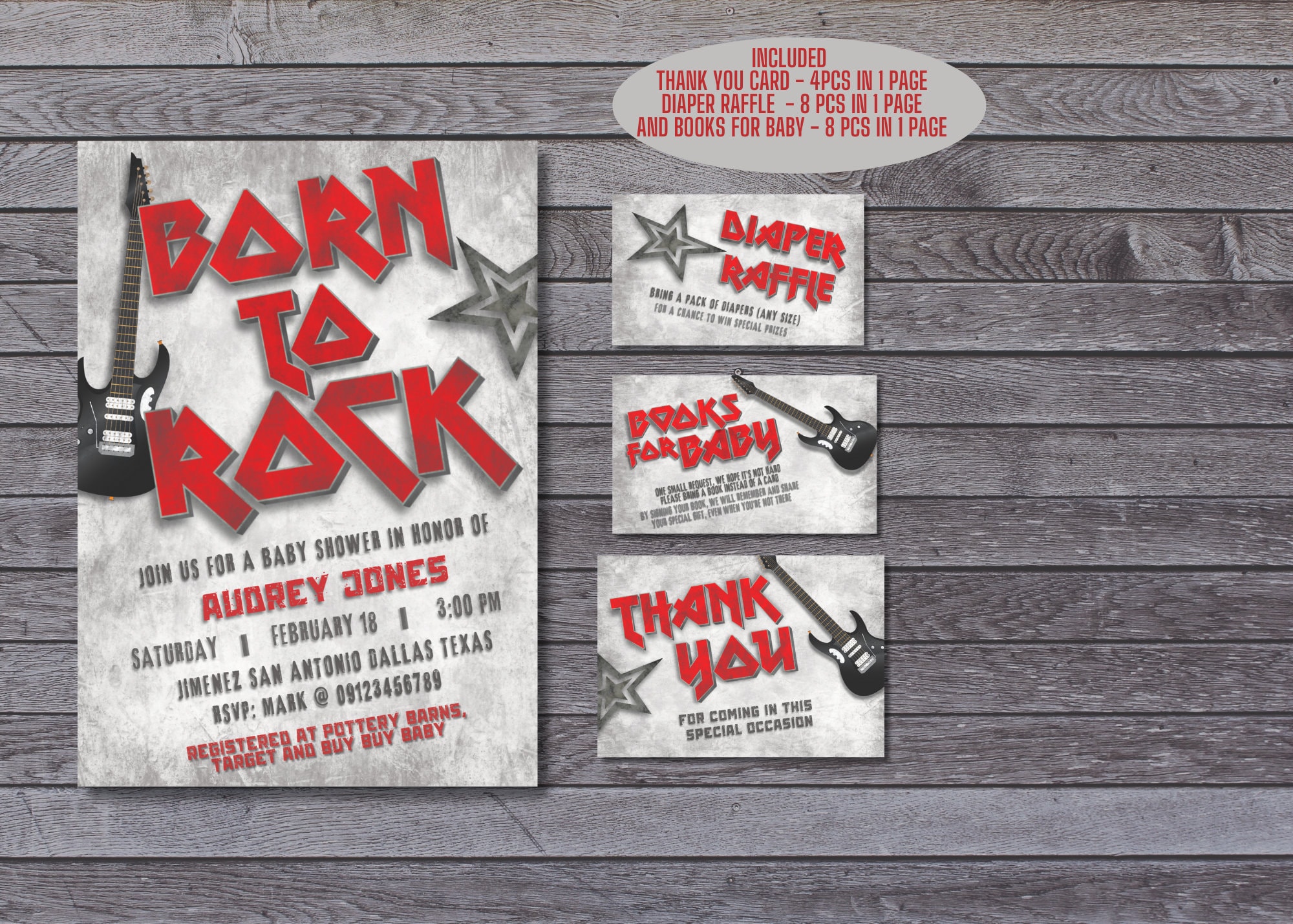 Born to Rock Baby Shower Rockstar Theme Digital Editable Invitation ...