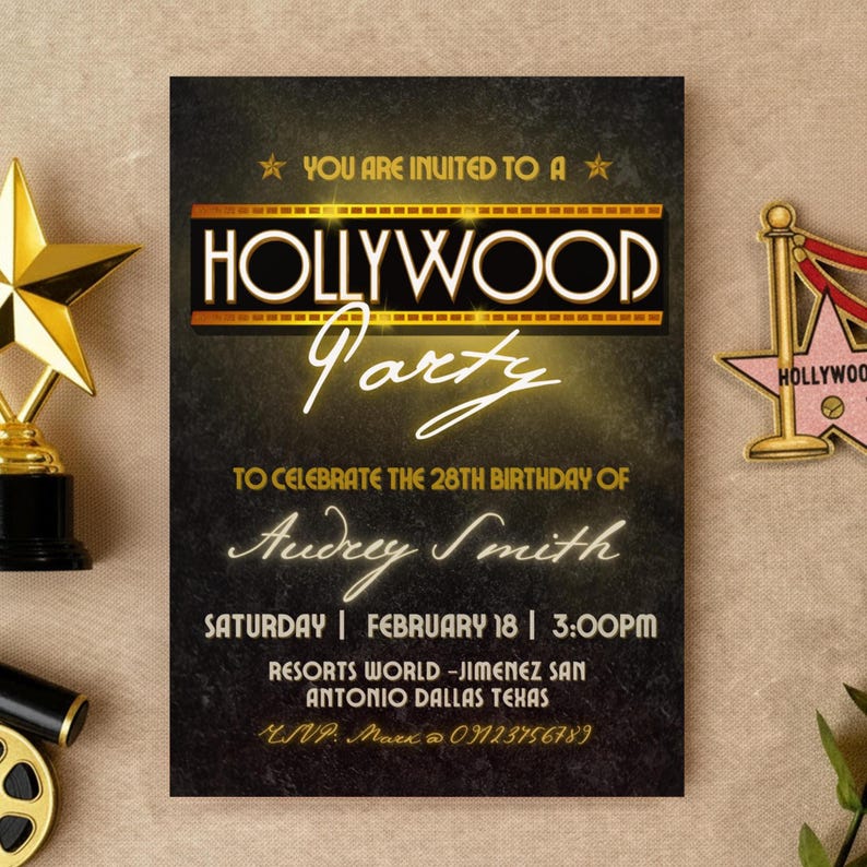 Hollywood Party Invitation Canva Template - Etsy