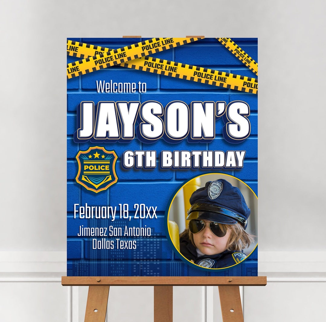 Police Boy Birthday Party Digital Welcome Sign With Picture - Made to ...