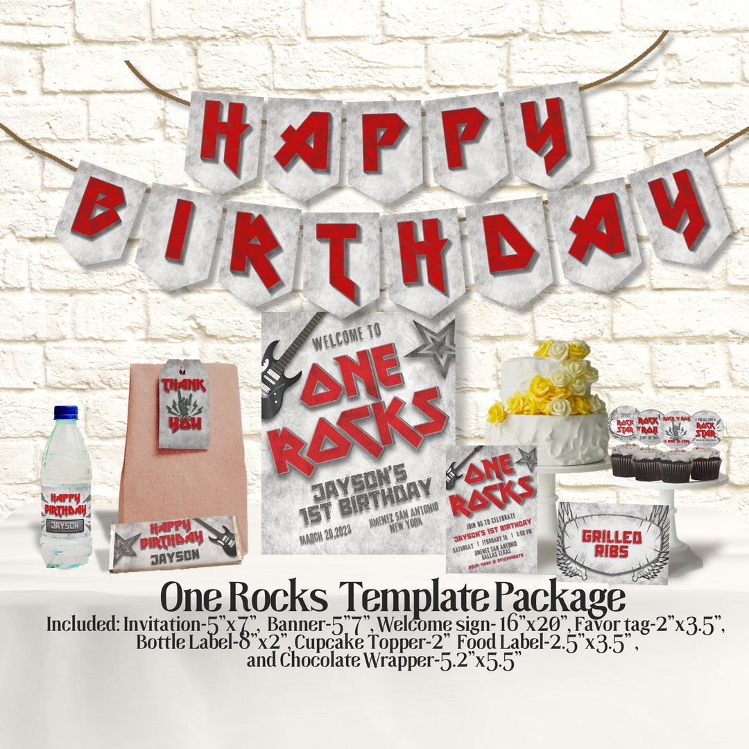 One Rocks - Rocked One Year - Rock Themed 1st Birthday Editable ...