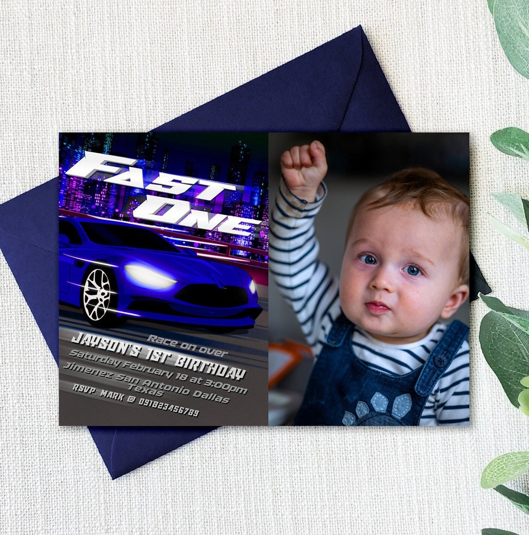 Fast One - Racing - Car - Digital Editable Boy 1st Birthday Invitation ...