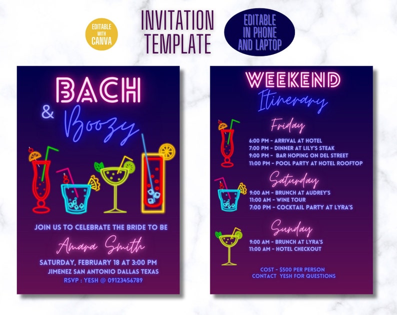 Bach and Boozy Bachelorette Digial Editable Invitation Canva Template ...