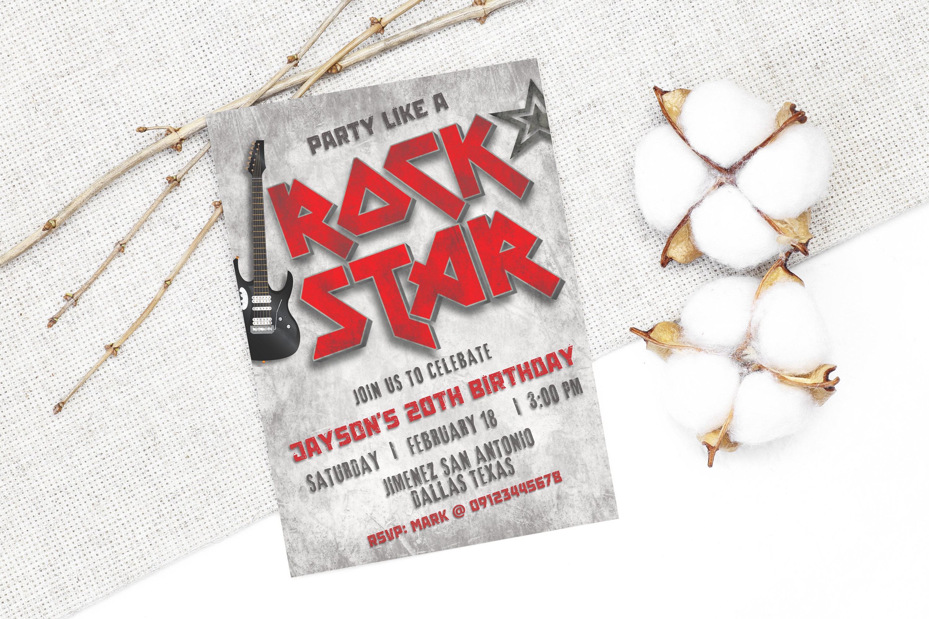 Rockstar Birthday Rockstar Themed Rocker Digital Editable Invitation ...