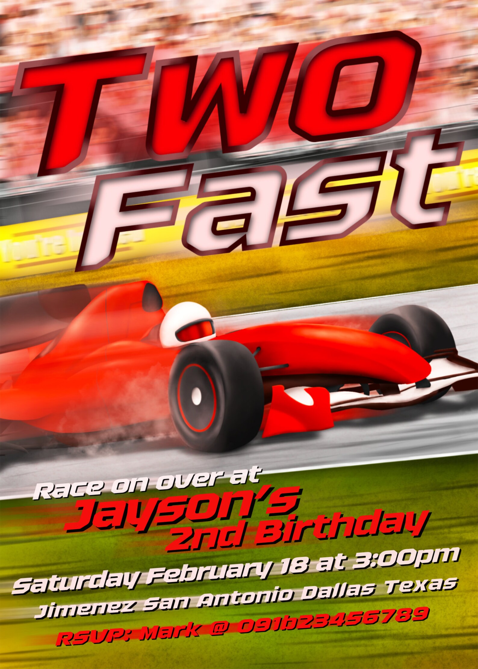 Two Fast Racing Car Digital Editable Boy 2nd Birthday Invitation Canva ...