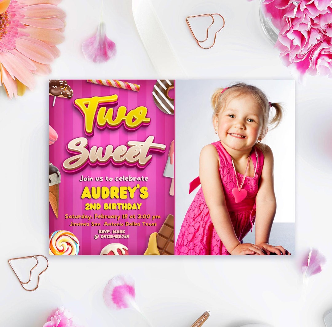 Two Sweet Celebration Girl Second Birthday Digital Canva Landscape ...