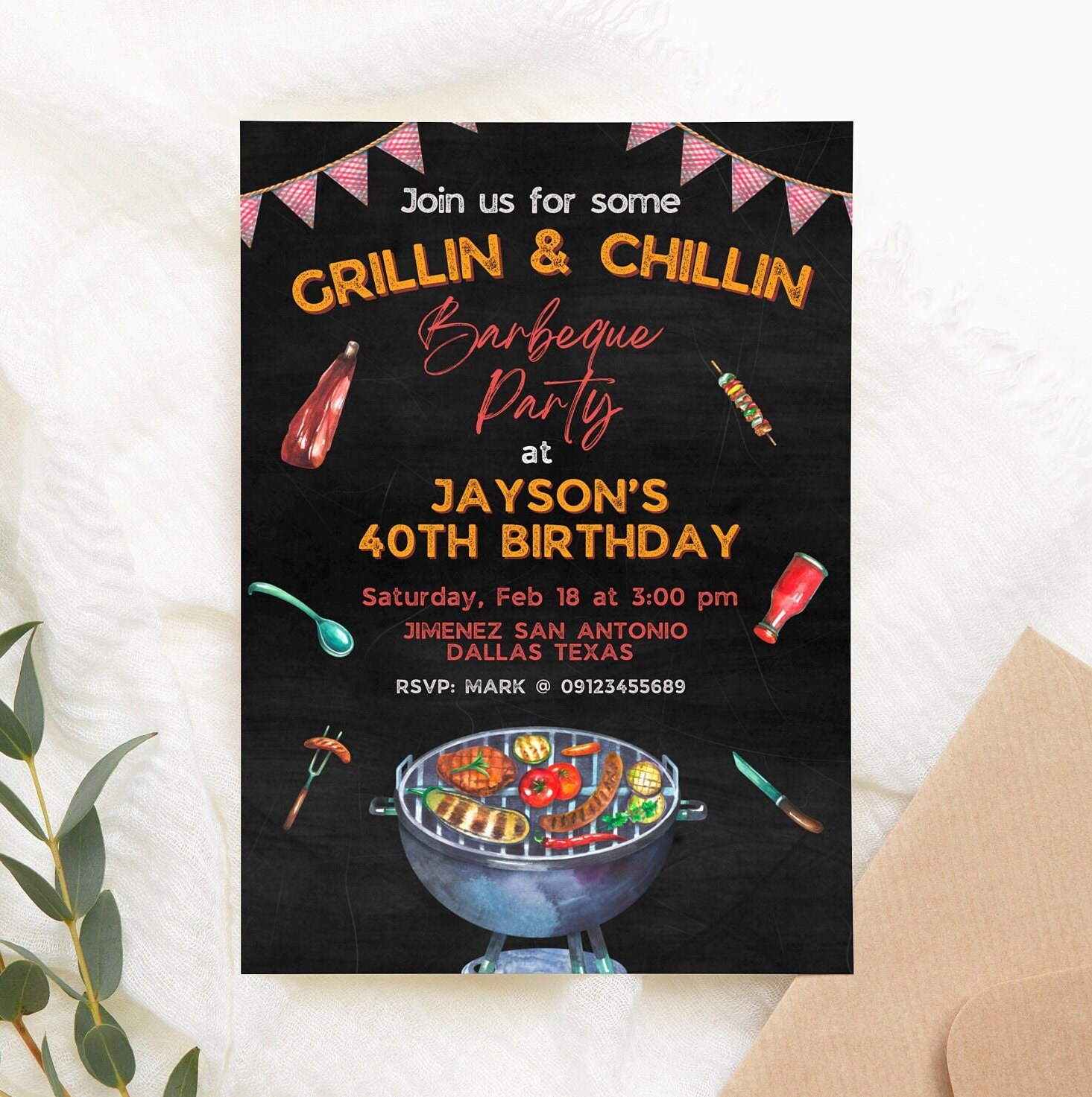 Grillin and Chillin Barbeque Party Invitation Canva Template - Etsy